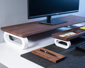 Set Solid Oak Monitor Stand Custom Size Desk Organiser - Etsy
