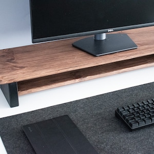 Walnut Finish Solid Wood Monitor Stand With Adjustable Shelf - Etsy UK