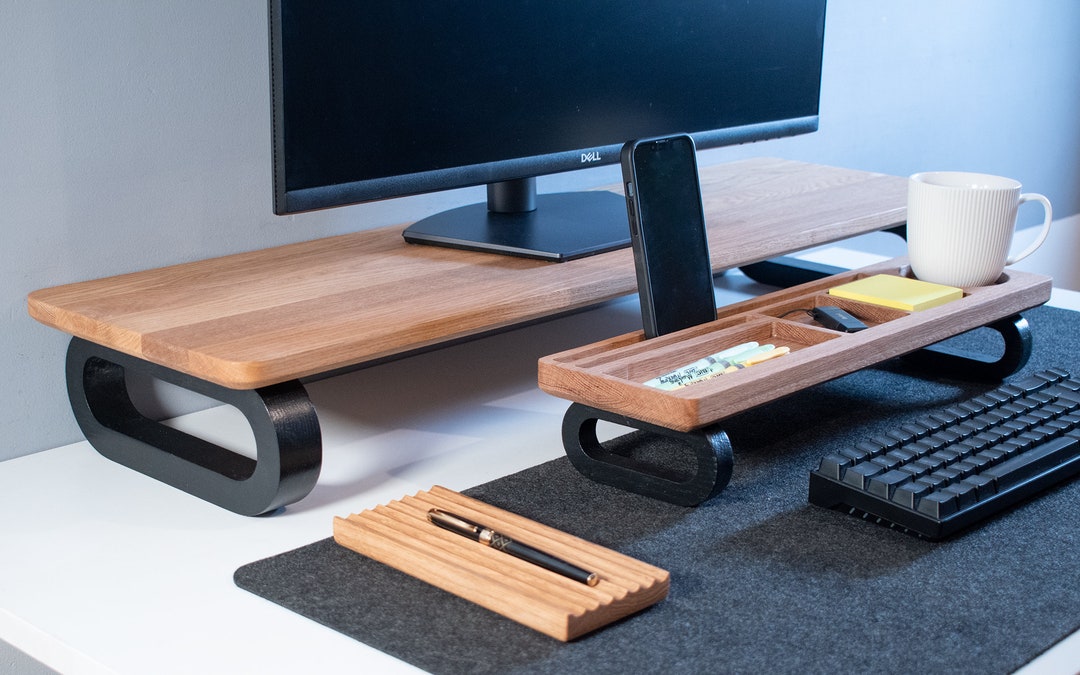 Set Solid Oak Monitor Stand Custom Size Desk Organiser/ - Etsy