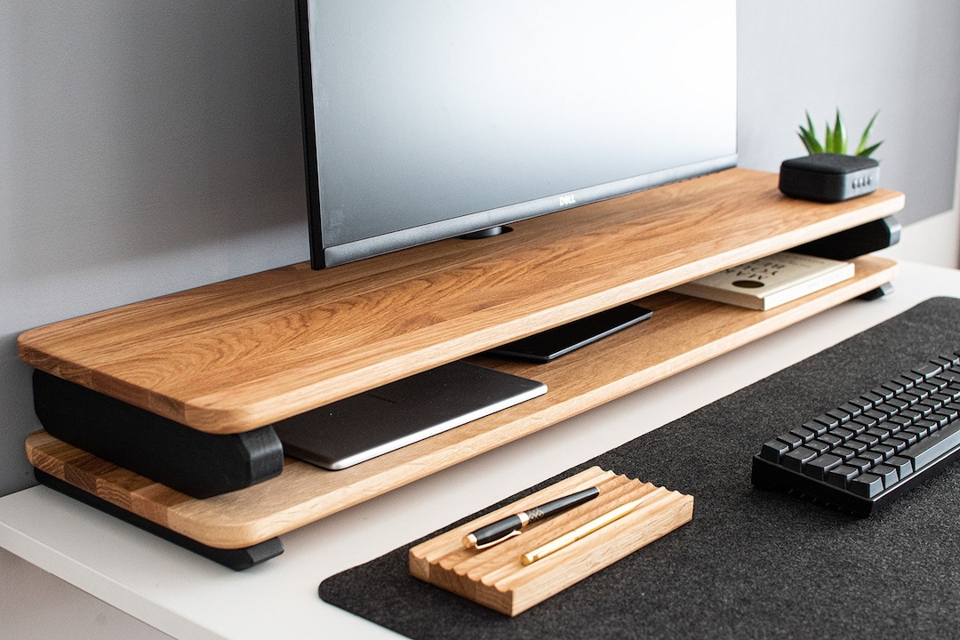 Solid Oak Monitor Stand Custom Size / Shelf / Raiser/ Home Office/ Imac ...