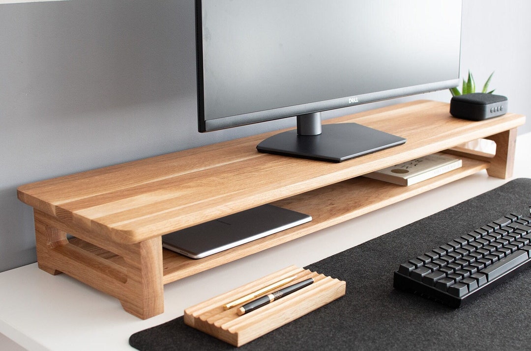 Solid Oak Monitor Stand Custom Size / Shelf / Raiser/ Home Office/ Imac ...