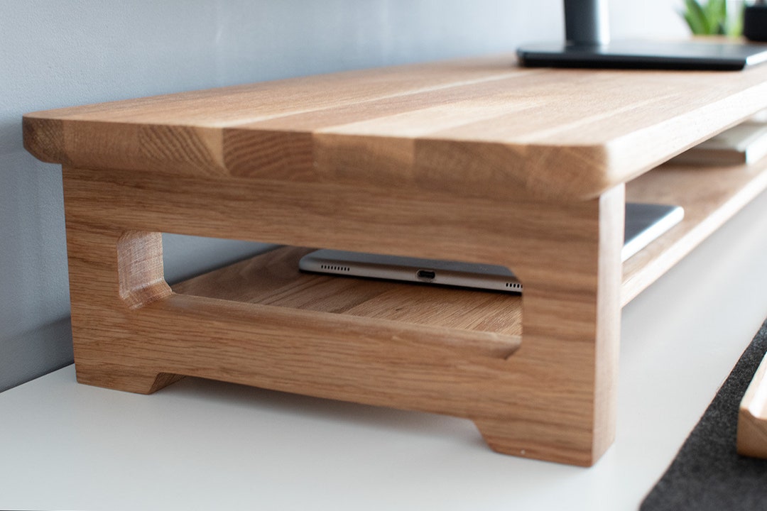Solid Oak Monitor Stand Custom Size / Shelf / Raiser/ Home Office/ Imac ...