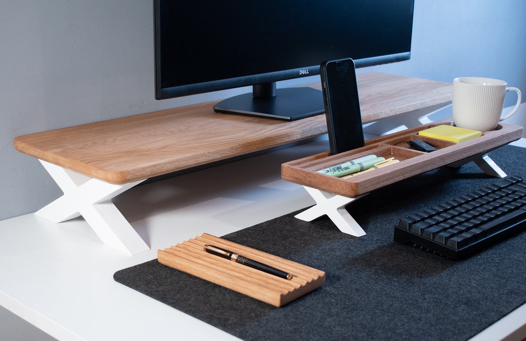 Set Solid Oak Monitor Stand Custom Size Desk Organiser/ - Etsy