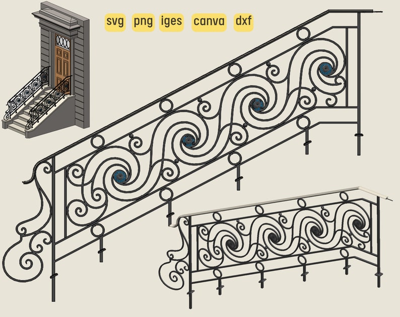 Iges, DXF, SVG, Canva, Png - Ornamental Stair Balustrade - Etsy