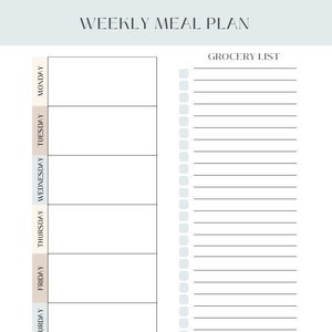 Weekly Meal Plan and Grocery List Digital Download 8 Designs Ready to ...