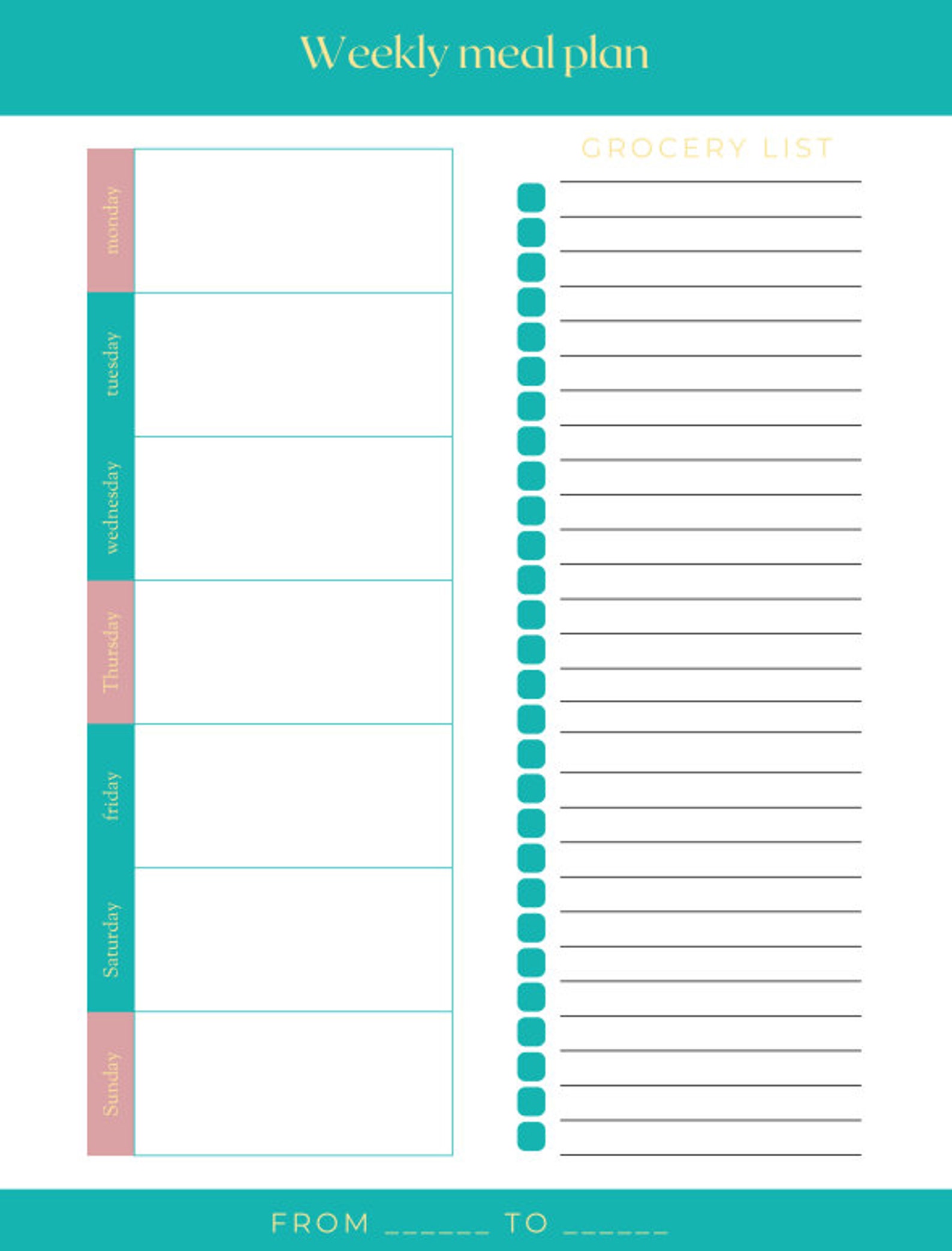 Weekly Meal Plan and Grocery List Digital Download 8 Designs Ready to ...