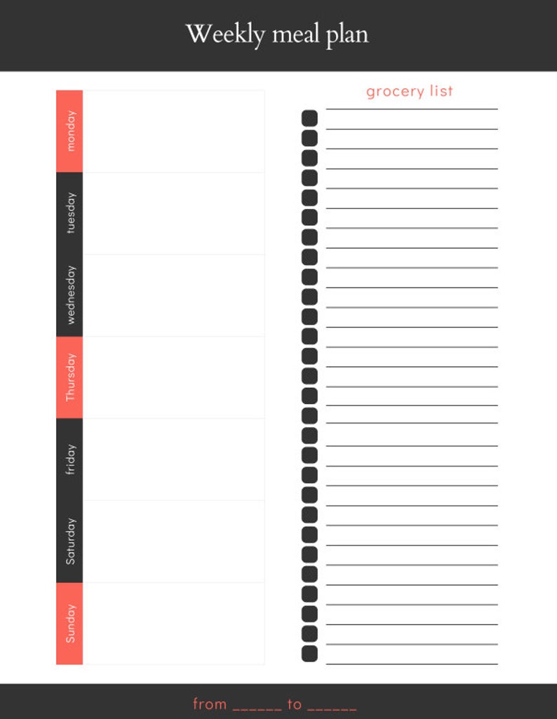 Weekly Meal Plan and Grocery List Digital Download 8 Designs Ready to ...