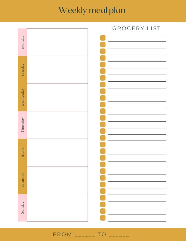 Weekly Meal Plan and Grocery List Digital Download 8 Designs Ready to ...