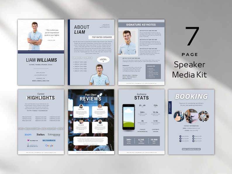 7 Page Speaker Media Kit Canva Template | Press Kit for Motivational ...