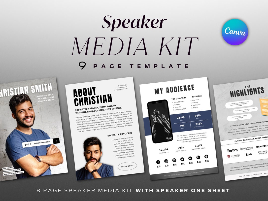 Speaker Media Kit | Speaker One Sheet Bundle Canva Template | Speaker Sheet | Motivational ...