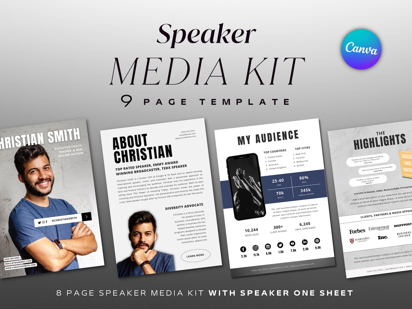 Speaker Media Kit | Speaker One Sheet Bundle Canva Template | Speaker ...