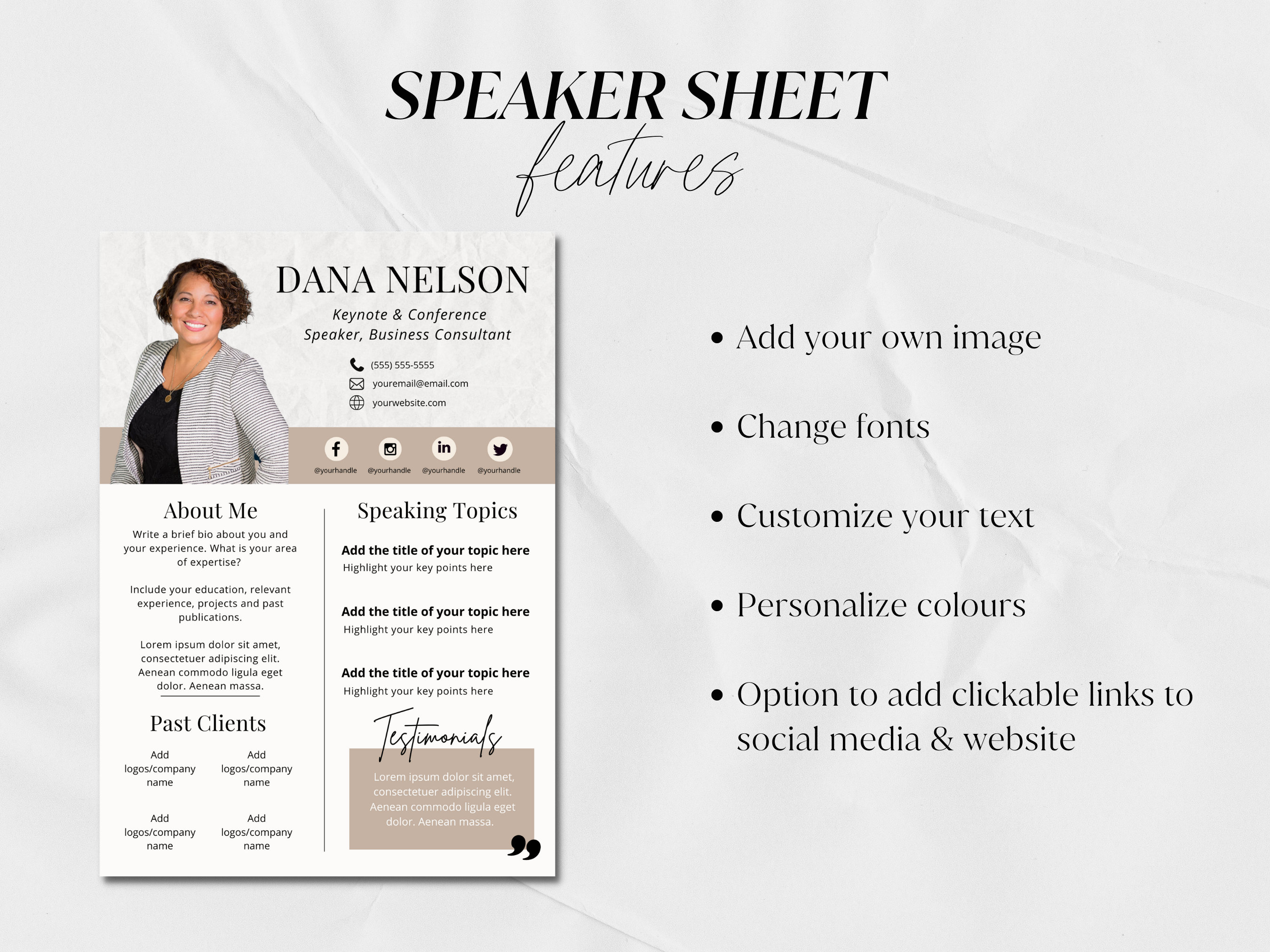 Speaker Sheet and Digital Business Card Bundle | Professional Speaker ...