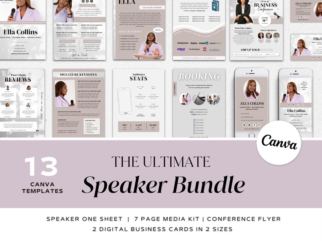 Speaker Canva Template Bundle | Speaker Sheet | Speaker Media Kit ...