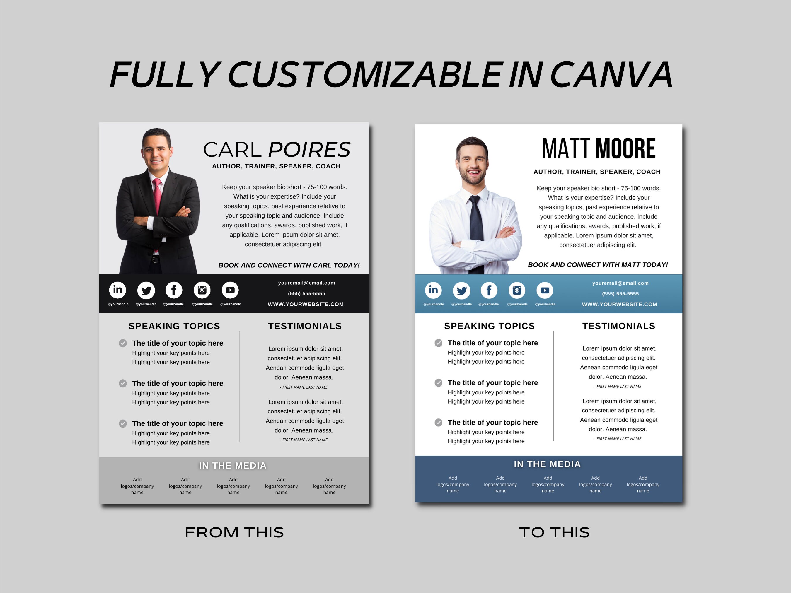 Black & Gray Speaker One Sheet Canva Template | Speaker Sheet ...