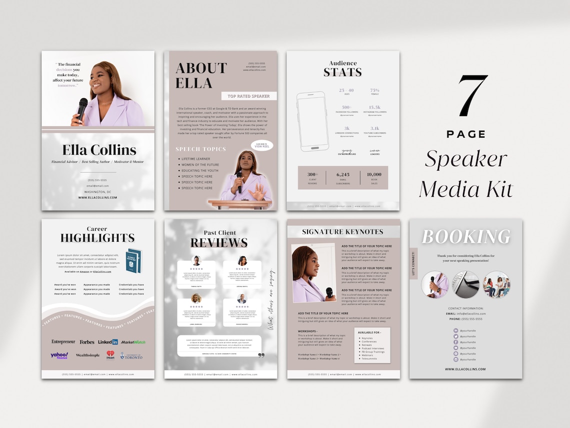 Speaker Media Kit | Speaker One Sheet Bundle Canva Template | Speaker Sheet | Motivational ...