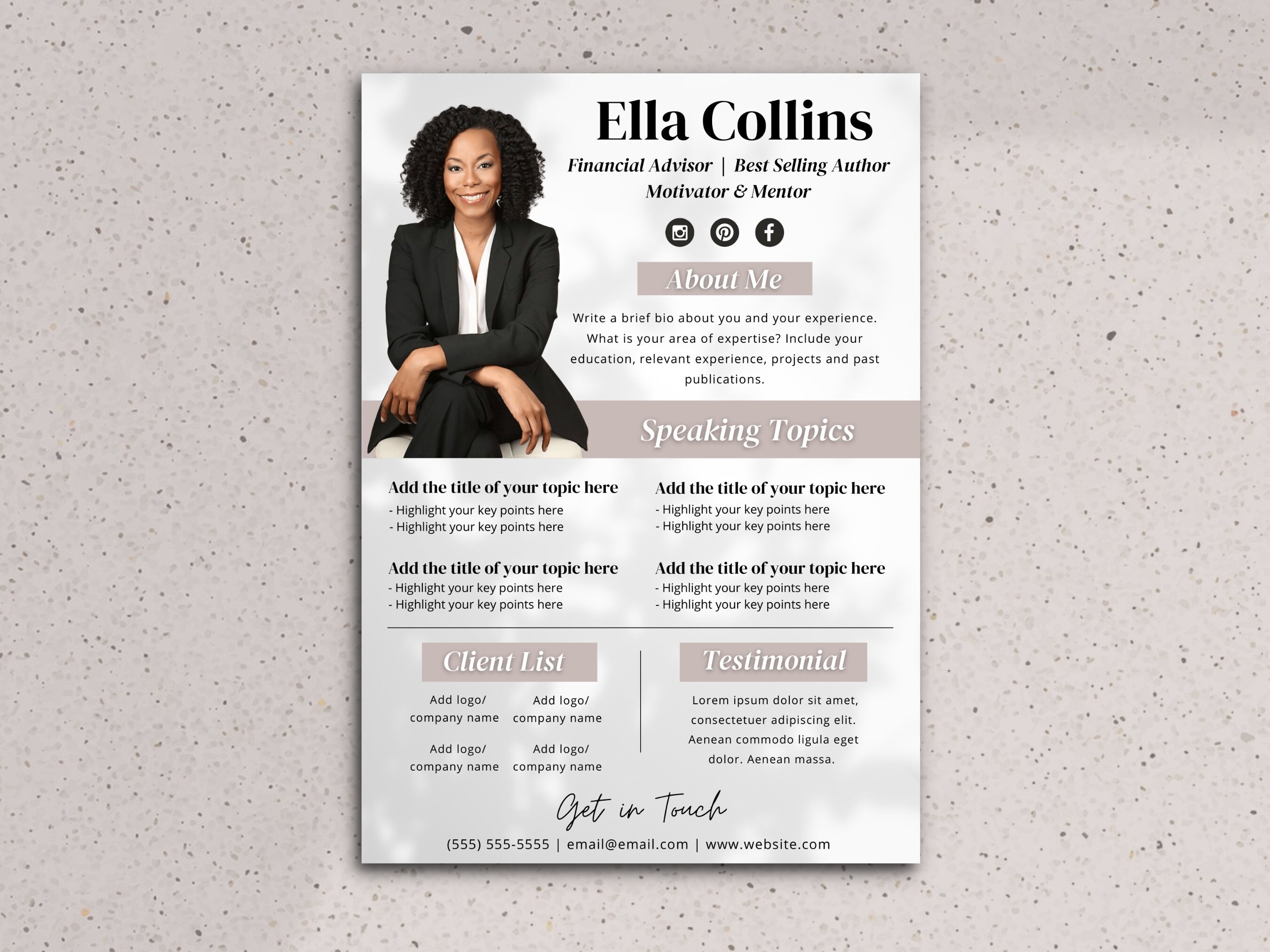 Speaker One Sheet | Speaker Sheet Template Canva | Professional Speaker ...