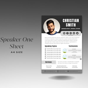 Speaker Media Kit | Speaker One Sheet Bundle Canva Template | Speaker ...