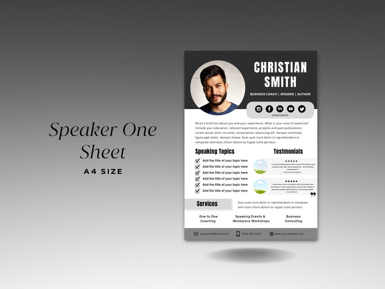 Speaker Media Kit | Speaker One Sheet Bundle Canva Template | Speaker ...