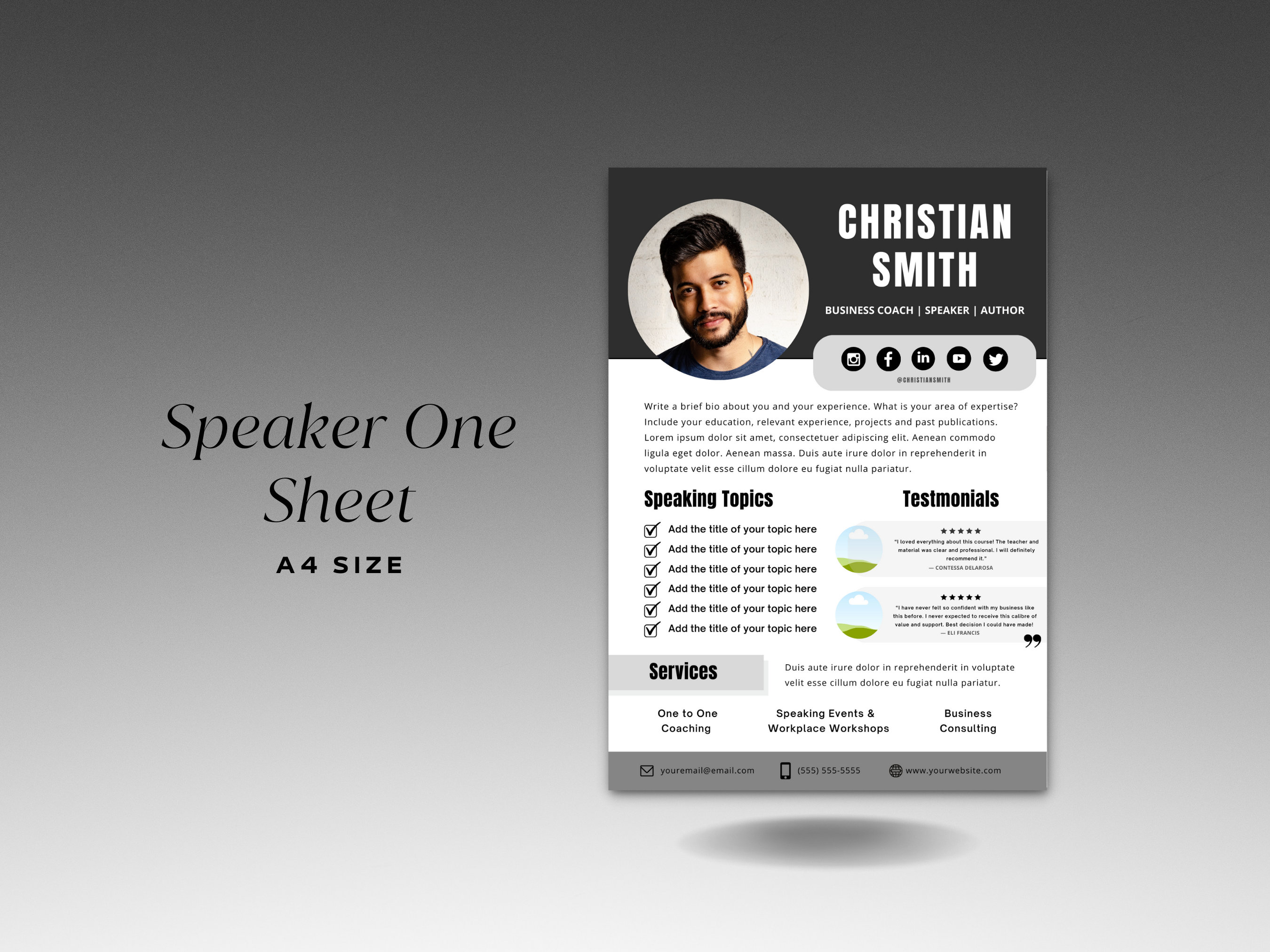 Speaker Media Kit | Speaker One Sheet Bundle Canva Template | Speaker Sheet | Motivational ...