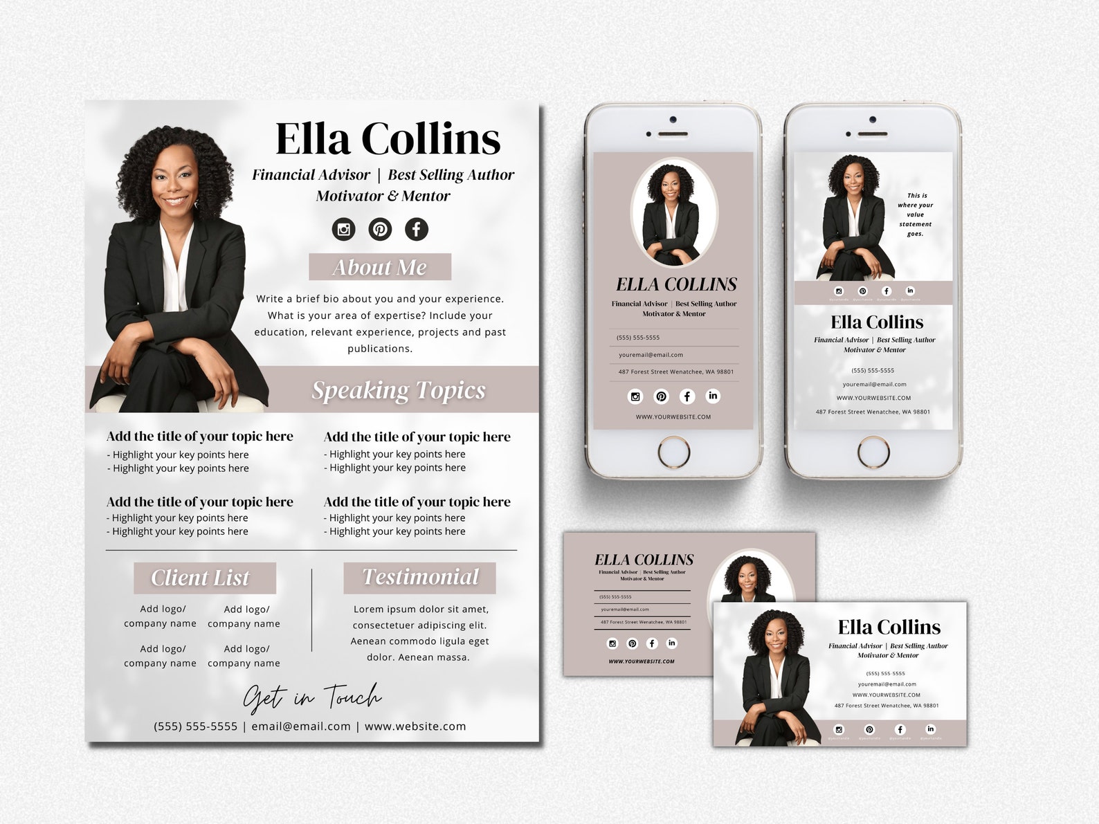 Speaker One Sheet and Digital Business Card Bundle | Speaker Canva ...