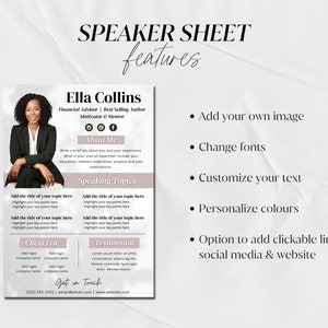 Speaker One Sheet and Digital Business Card Bundle | Speaker Canva ...