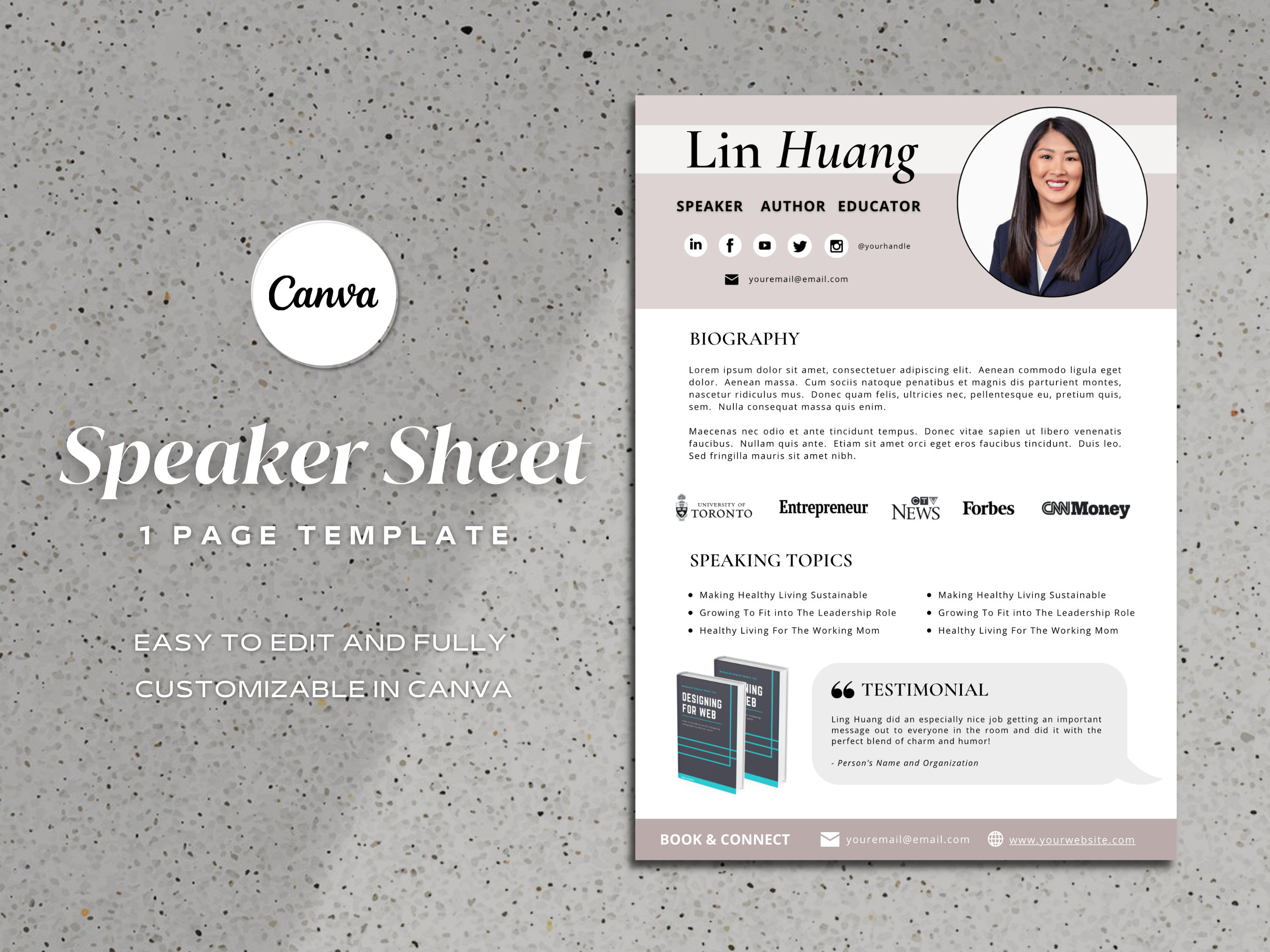 Minimal Speaker One Sheet Canva Template | One Sheet for Professional ...