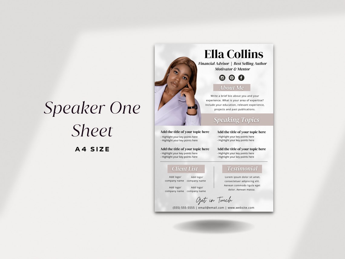 Speaker Media Kit | Speaker One Sheet Bundle Canva Template | Speaker ...