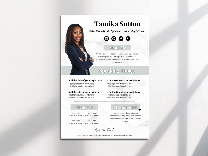 Speaker Sheet Canva Template | Speaker Sheet Template for Professional ...