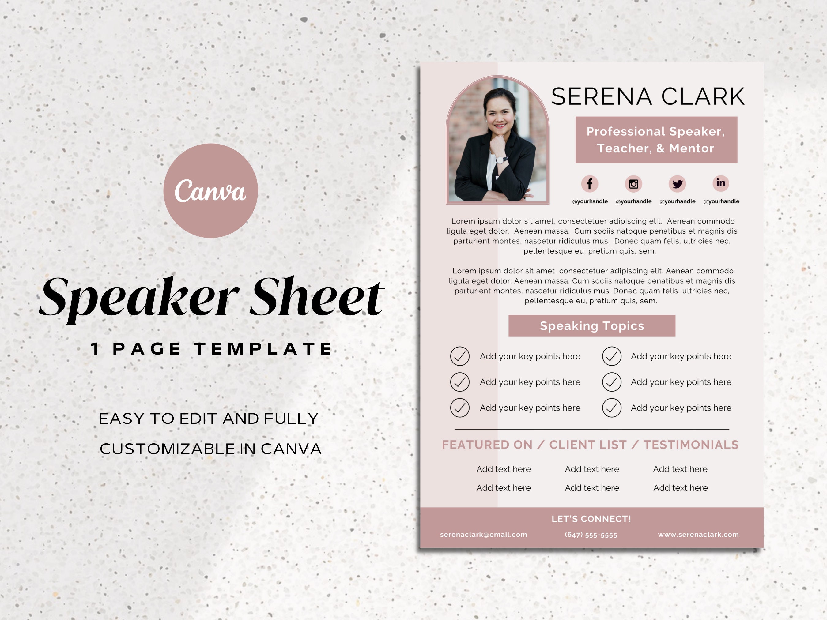 Speaker Sheet | Speaker One Sheet Template | Professional Speaker Sheet ...