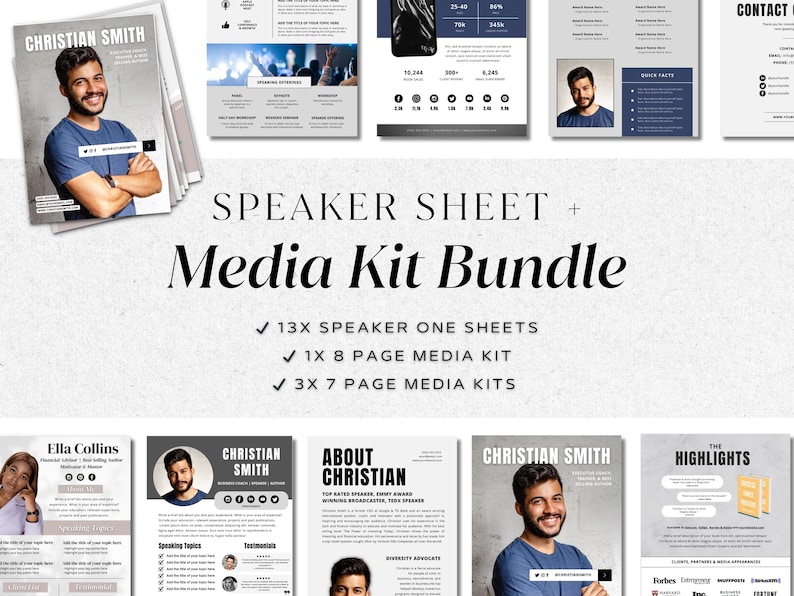 Speaker Sheet and Media Kit Template Bundle, Speaker One Sheet ...