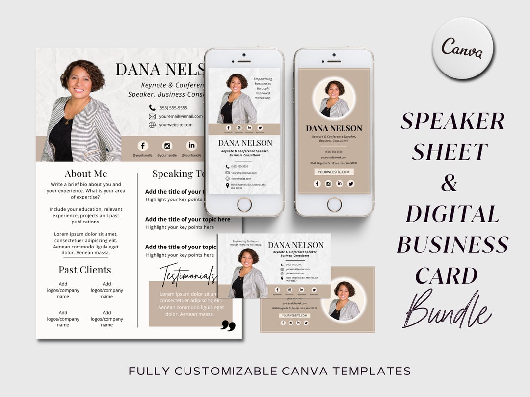 Speaker Sheet and Digital Business Card Bundle | Professional Speaker ...