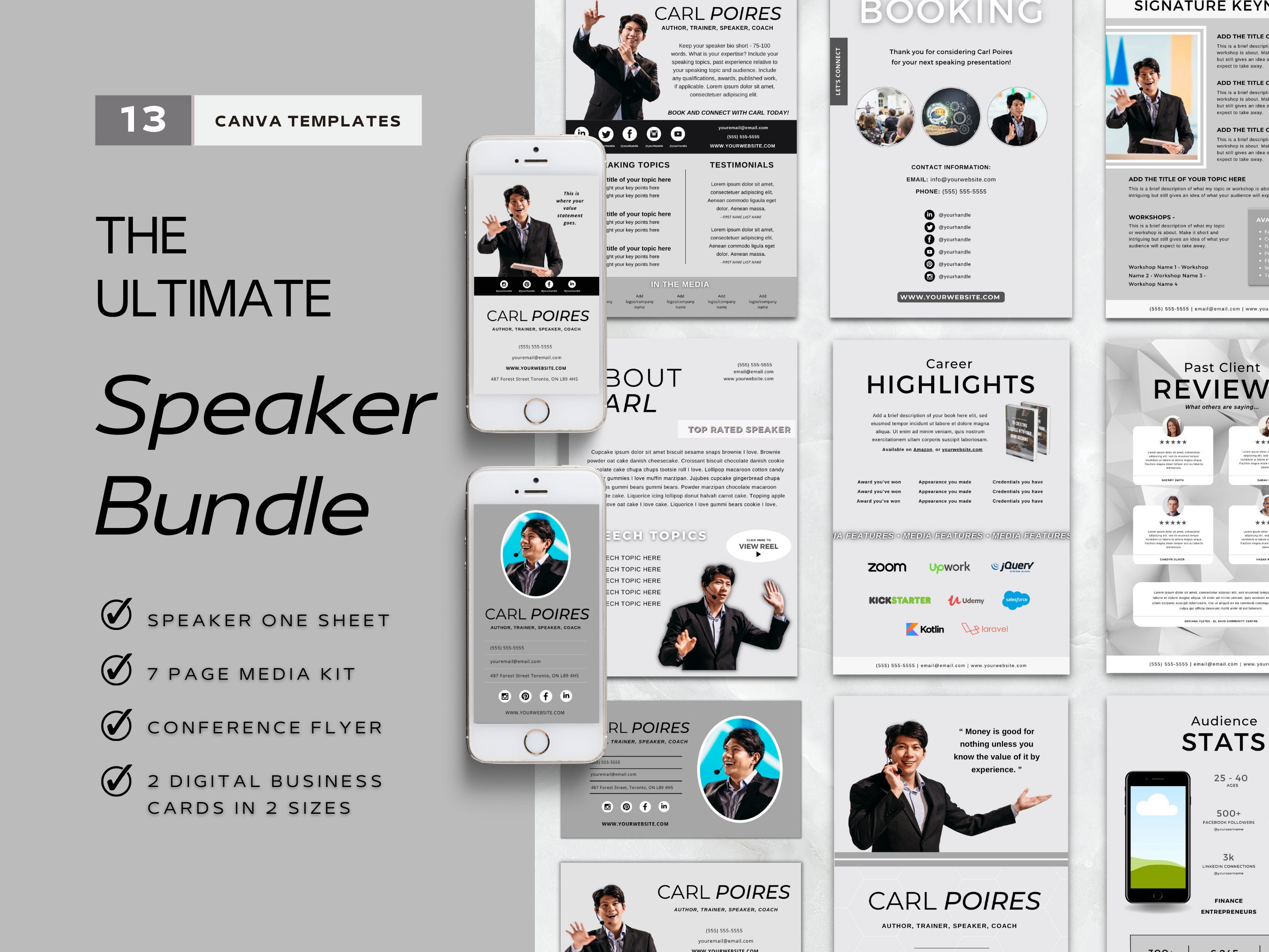 Speaker Templates Bundle | Speaker One Sheet | Unique Business Card ...