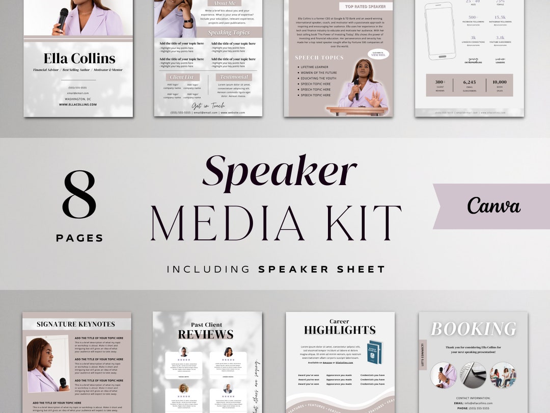 Speaker Sheet and Media Kit Bundle | Speaker One Sheet Template | Canva ...