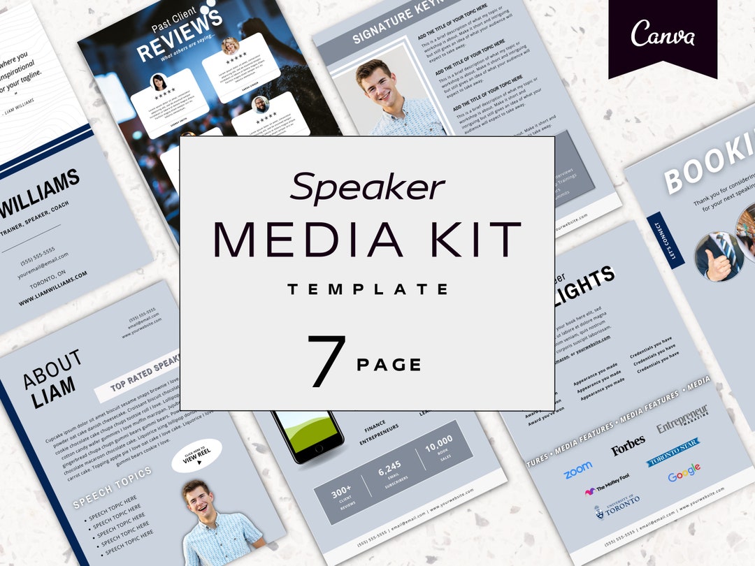 7 Page Speaker Media Kit Canva Template | Press Kit for Motivational ...
