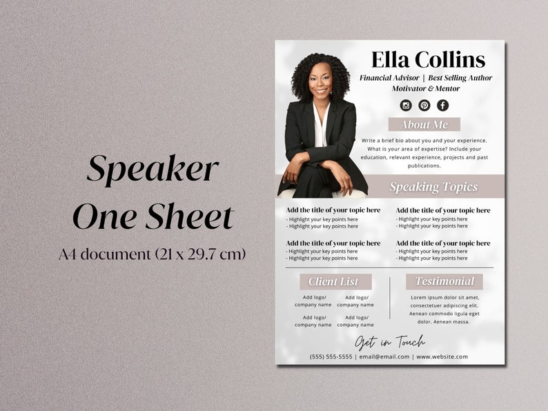 Speaker One Sheet and Digital Business Card Bundle | Speaker Canva ...