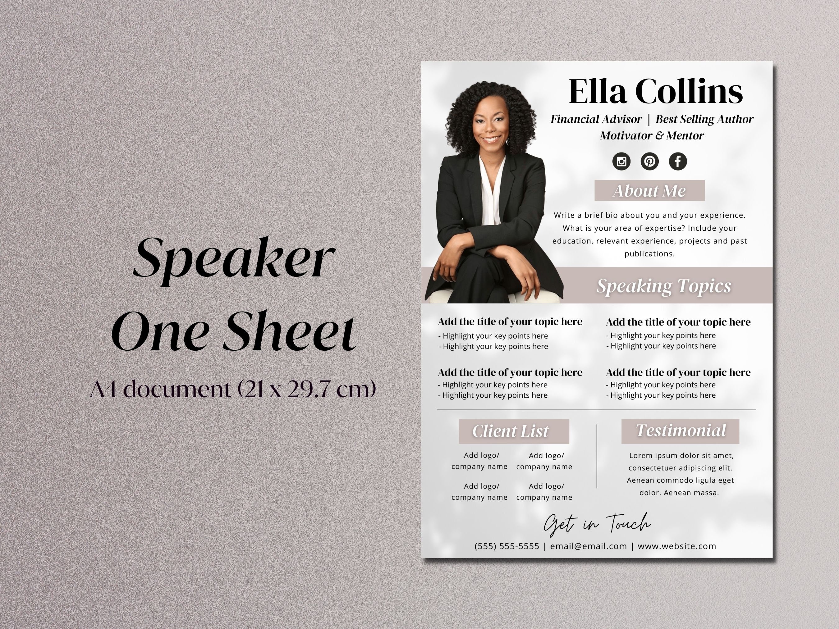 Speaker One Sheet and Digital Business Card Bundle | Speaker Canva ...
