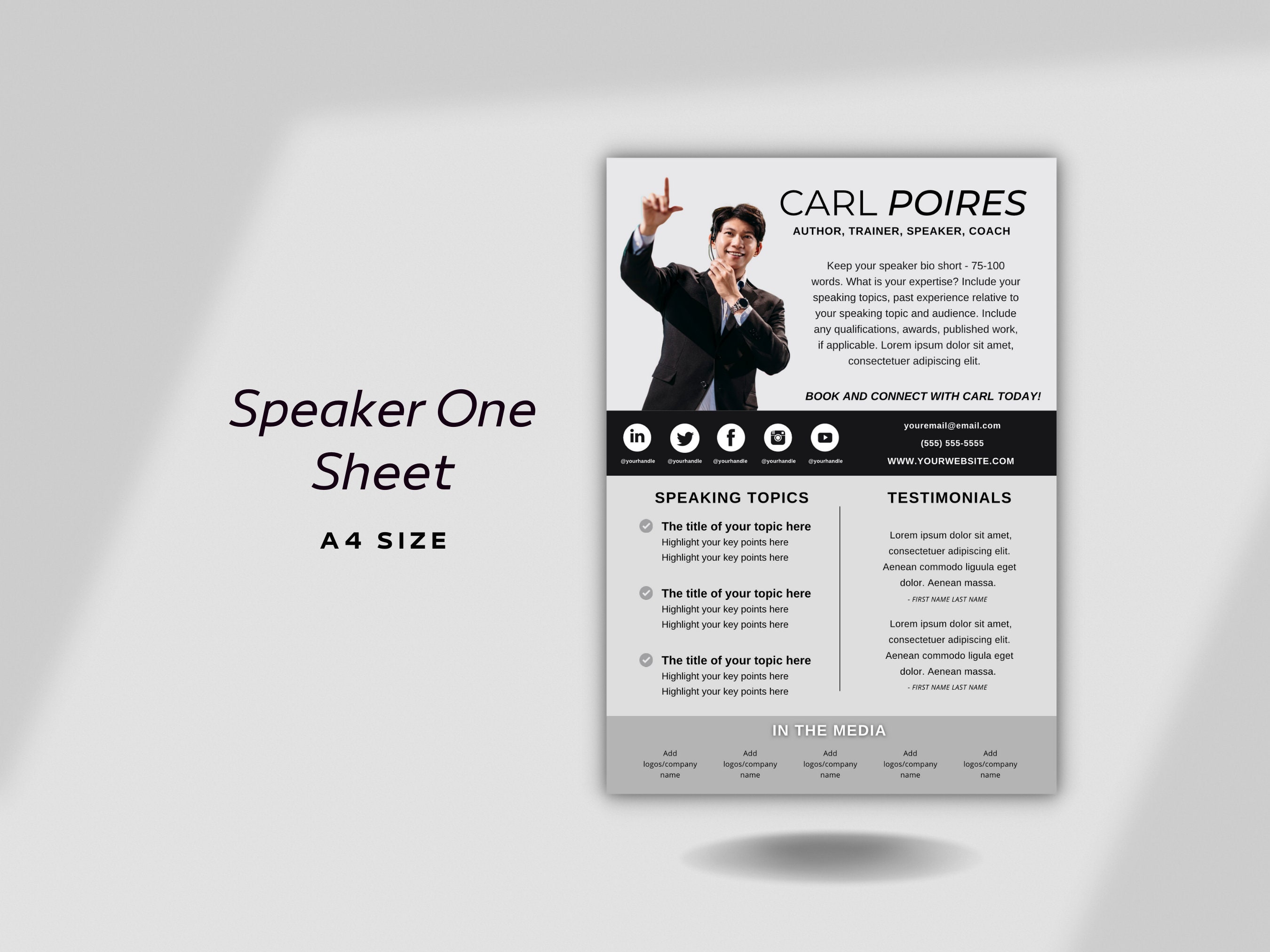 Speaker Media Kit Canva Bundle | Speaker One Sheet | Keynote Speaker ...