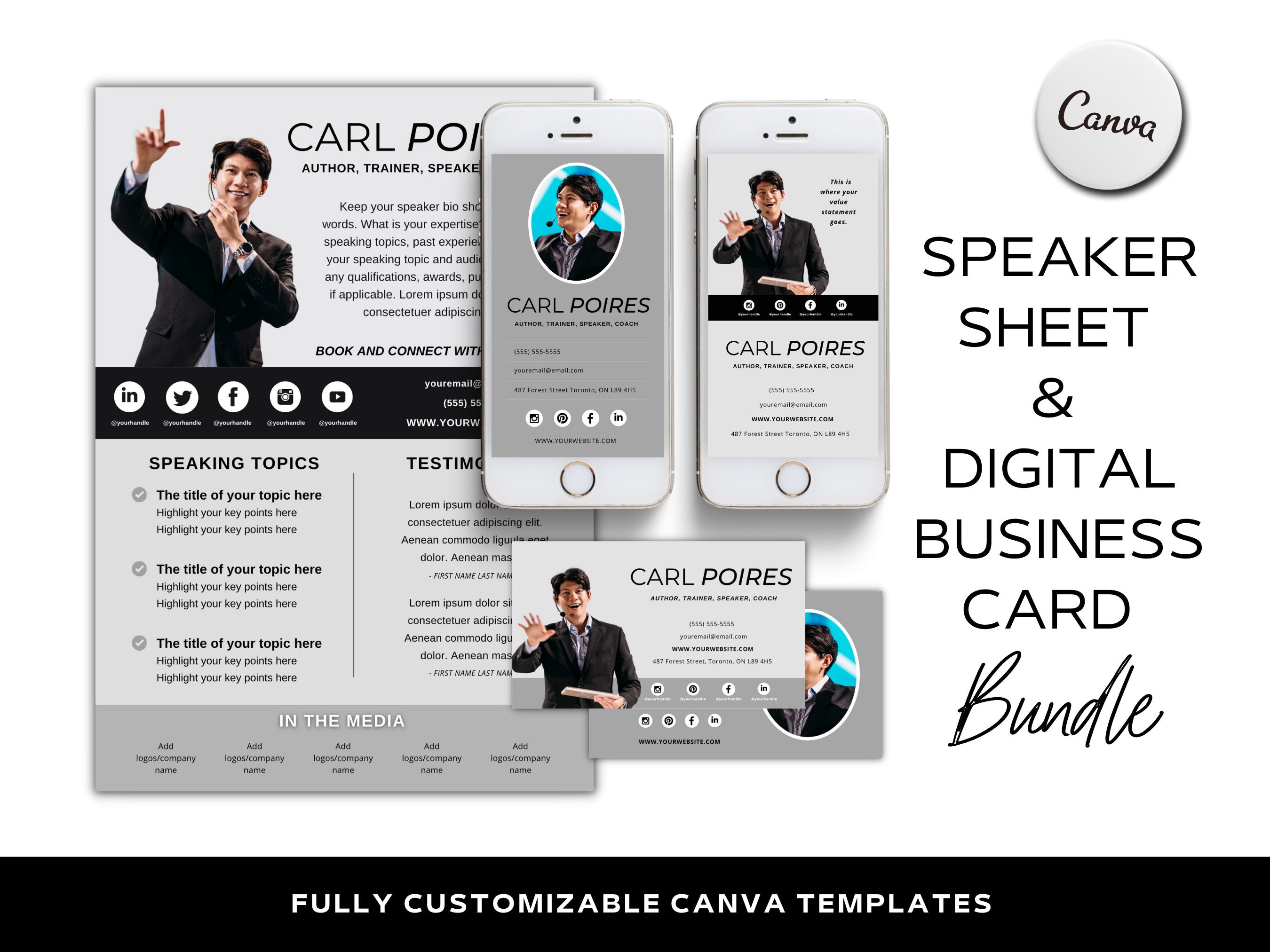 Speaker One Sheet and Unique Business Card Bundle | Speaking Templates ...