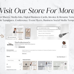 Speaker One Sheet and Digital Business Card Bundle | Speaker Canva ...
