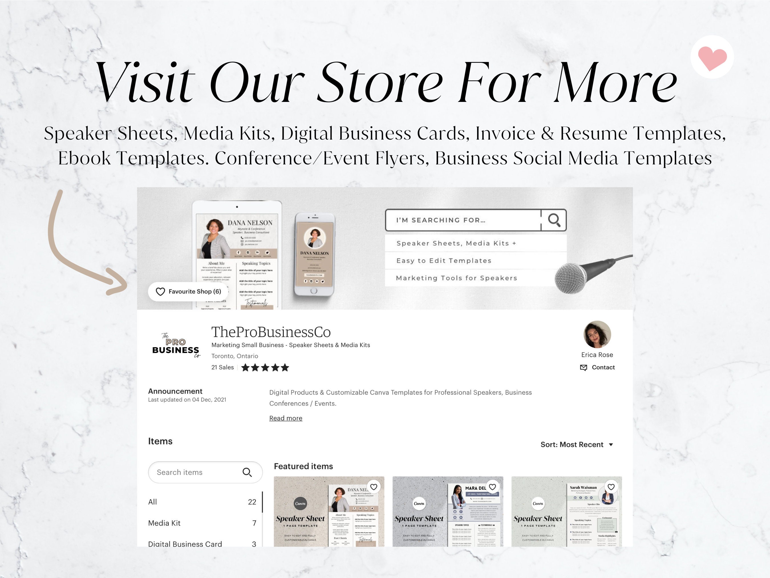 Speaker One Sheet and Digital Business Card Bundle | Speaker Canva ...