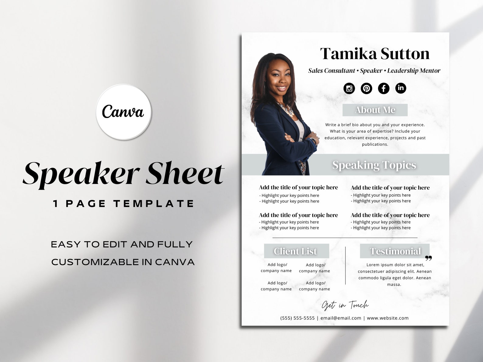 Speaker Sheet Canva Template | Speaker Sheet Template for Professional ...