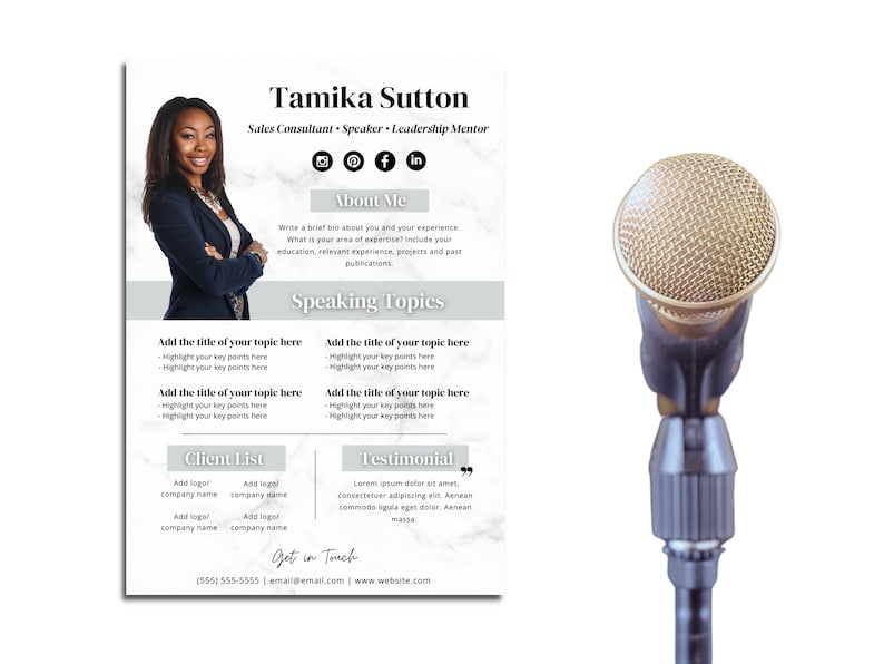 Speaker Sheet Canva Template | Speaker Sheet Template for Professional ...