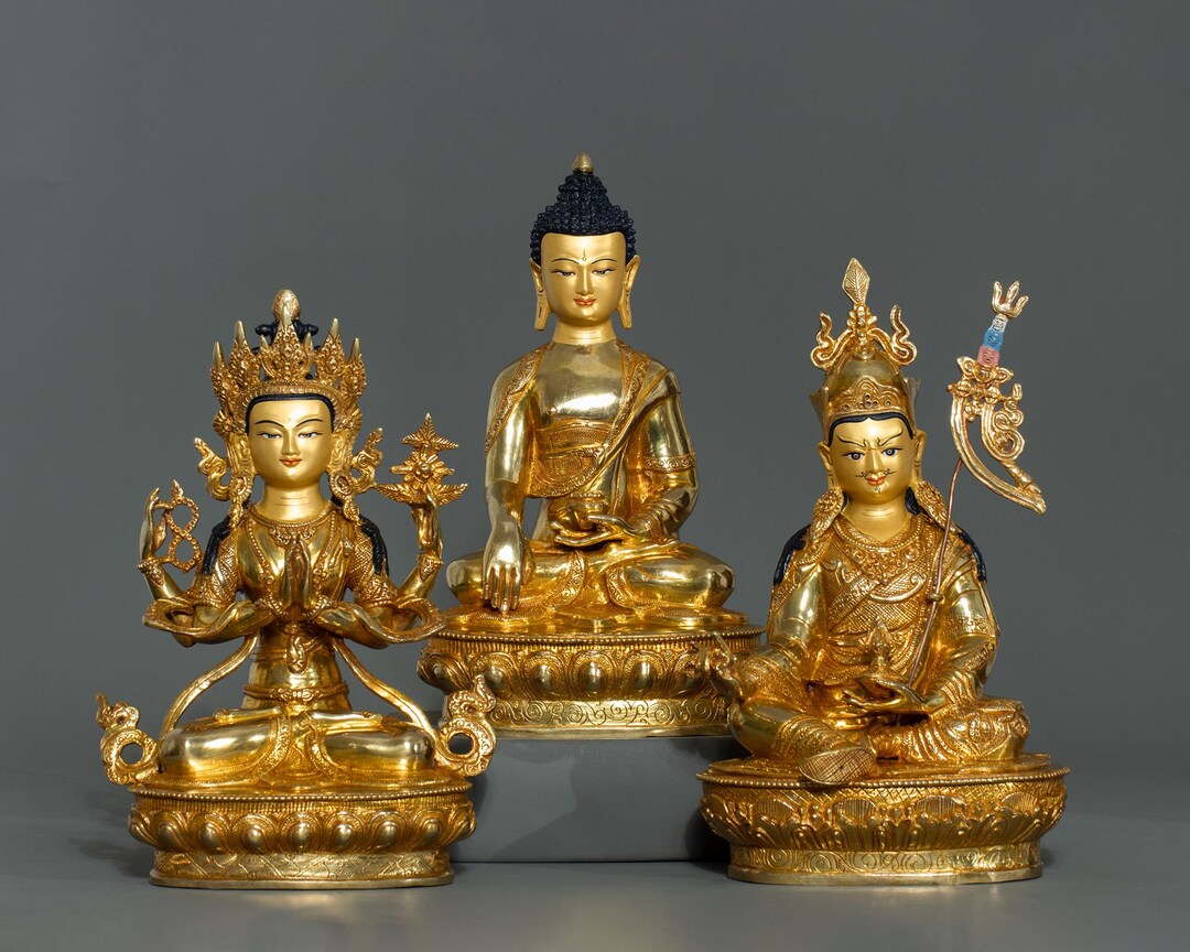 Triad Statue of Shakyamuni Buddha, Guru Rinpoche, and Chenrezig I Art ...