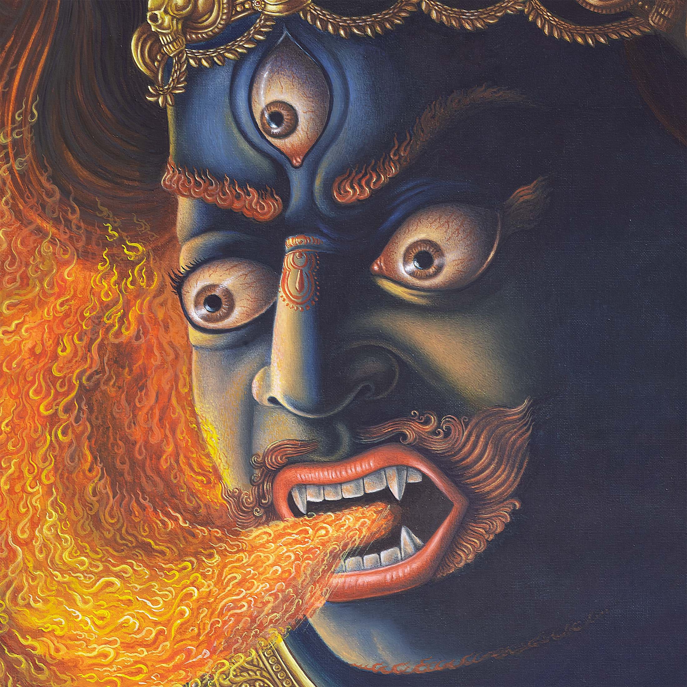 Wrathful Three Eyed Deity Mahakala in Authentic Handpainted Thanka I ...