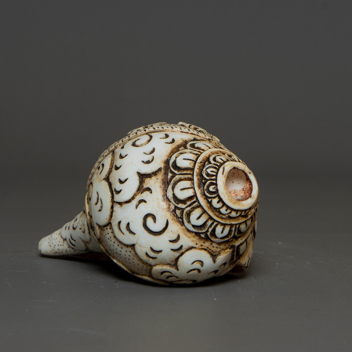 Carved Conch Shell: Auspicious Symbols, Buddhist Ritual Decor (7x10 ...