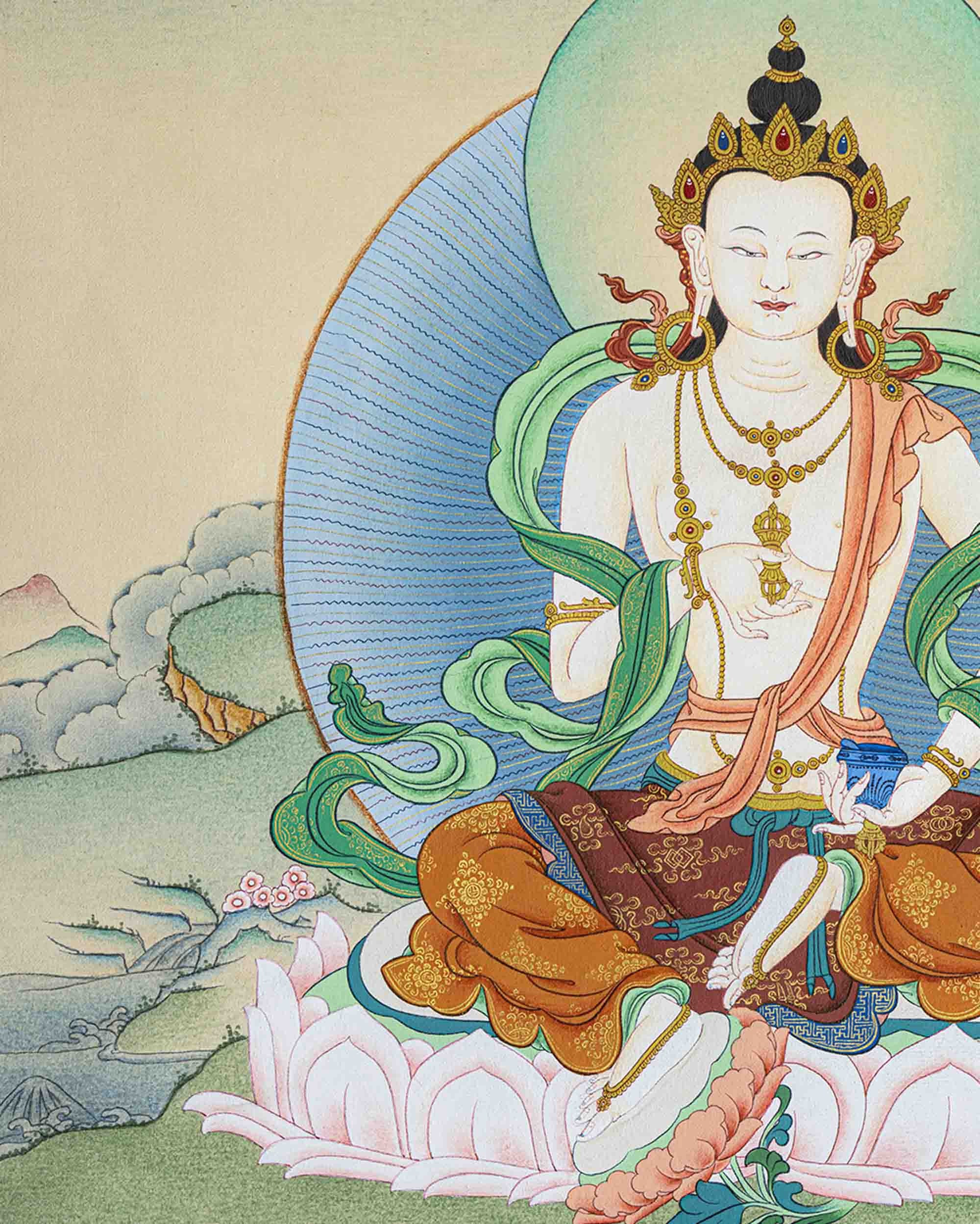 Vajrasattva in Traditional Thangka Painting L Bodhisattva of ...