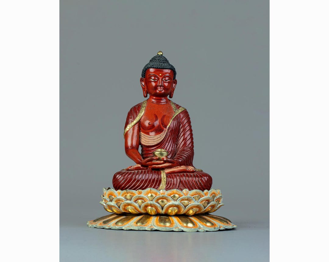 Red Painted Amitabha Buddha Statue I Buddha of Infinite Light - Etsy