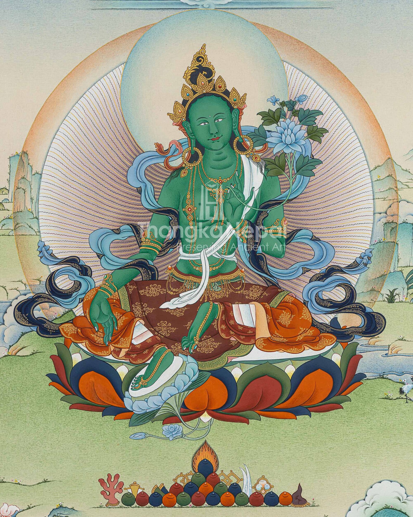Beautiful Green Tara in Traditional Thangka Painting I Mother - Etsy