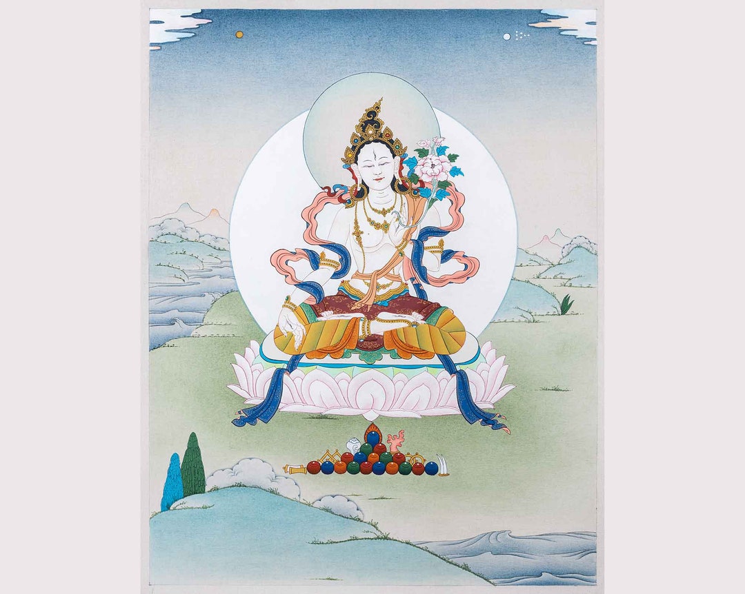 White Tara in Traditional Tanka Printed in High Quality Giclée Canvas ...