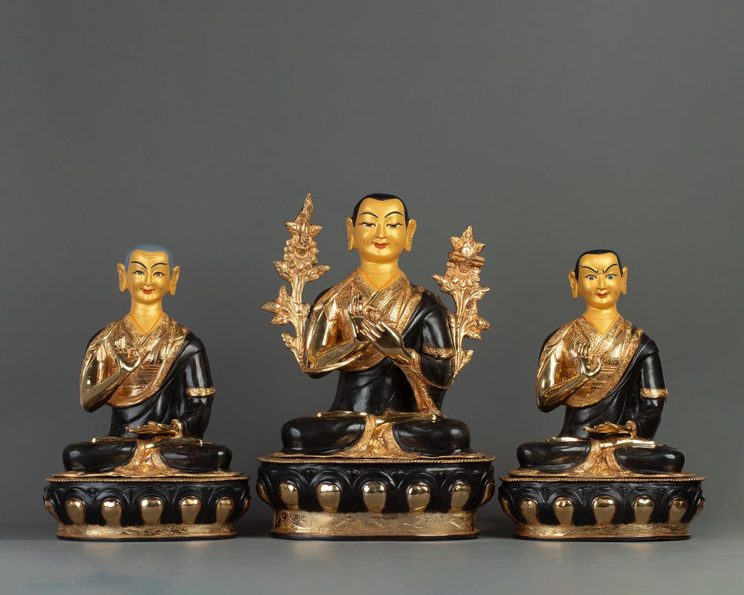 Exquisitely Crafted Je Tsong Khapa With His Disciples Statue I Founder of the Gelugpa Tradition ...